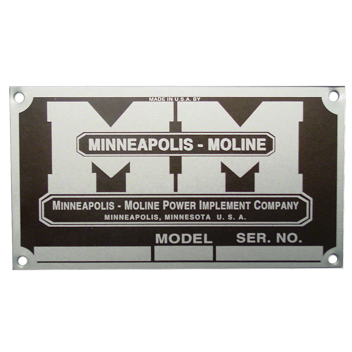 Serial Number Tag w/ Rivets (4 Rivet Holes) Fits Minneapolis Moline Tr